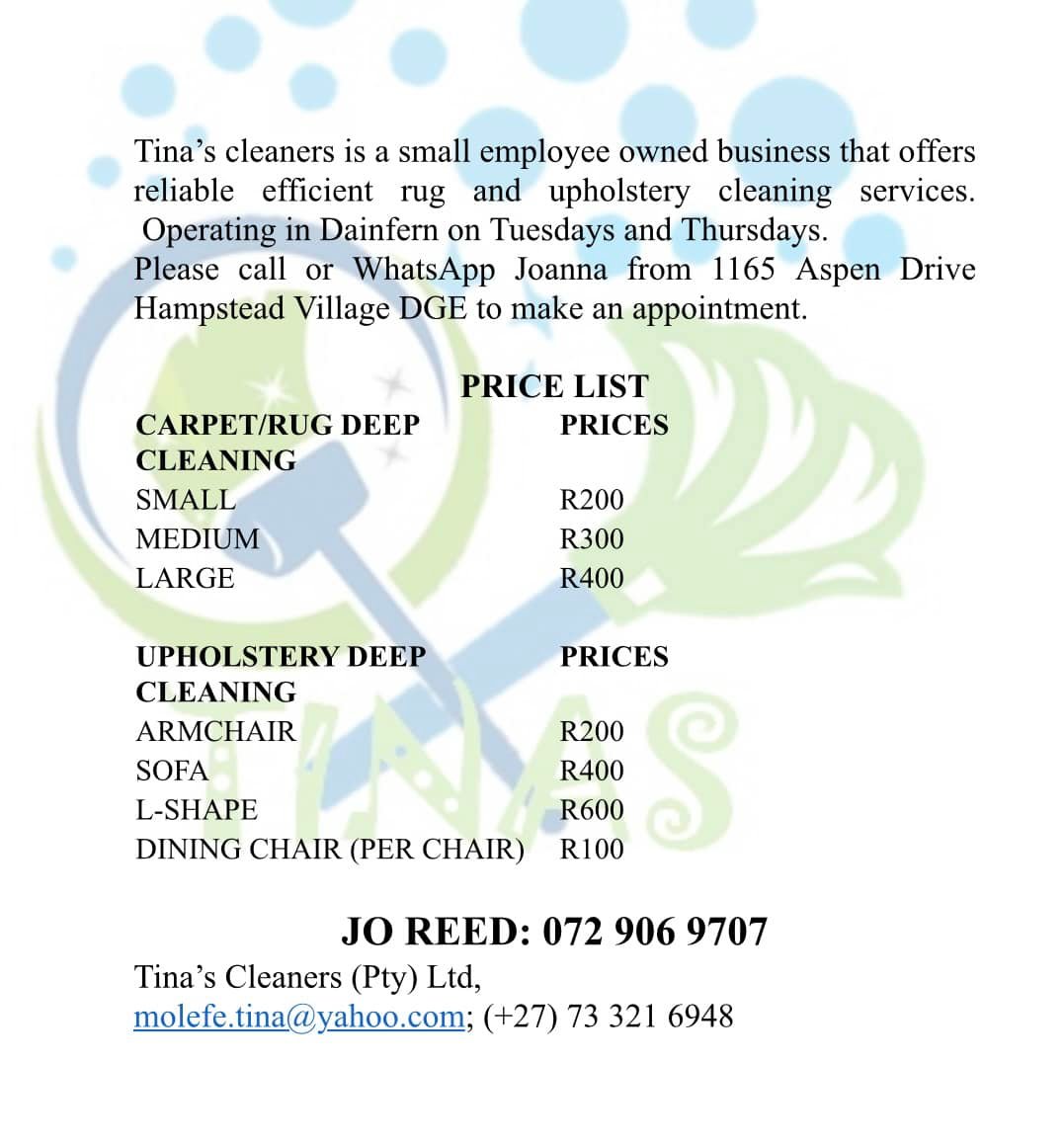Tina's Carpet and Upholstery Cleaning - My Dainfern